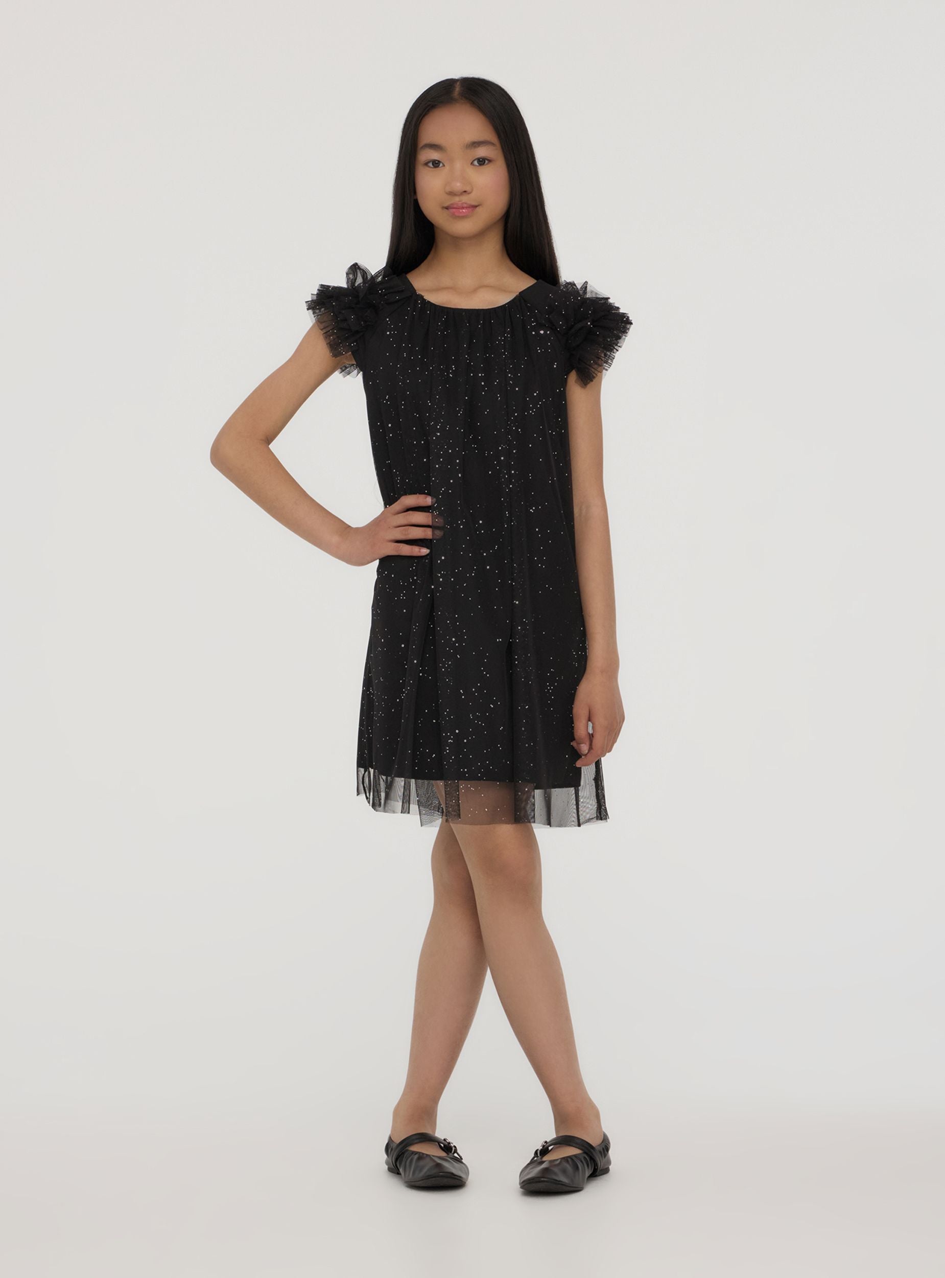 Vestito con maniche volant effetto luccicante – Terranova
