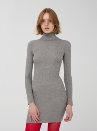 Srednje siva melanž Kratka pletena haljina rolka | Terranova