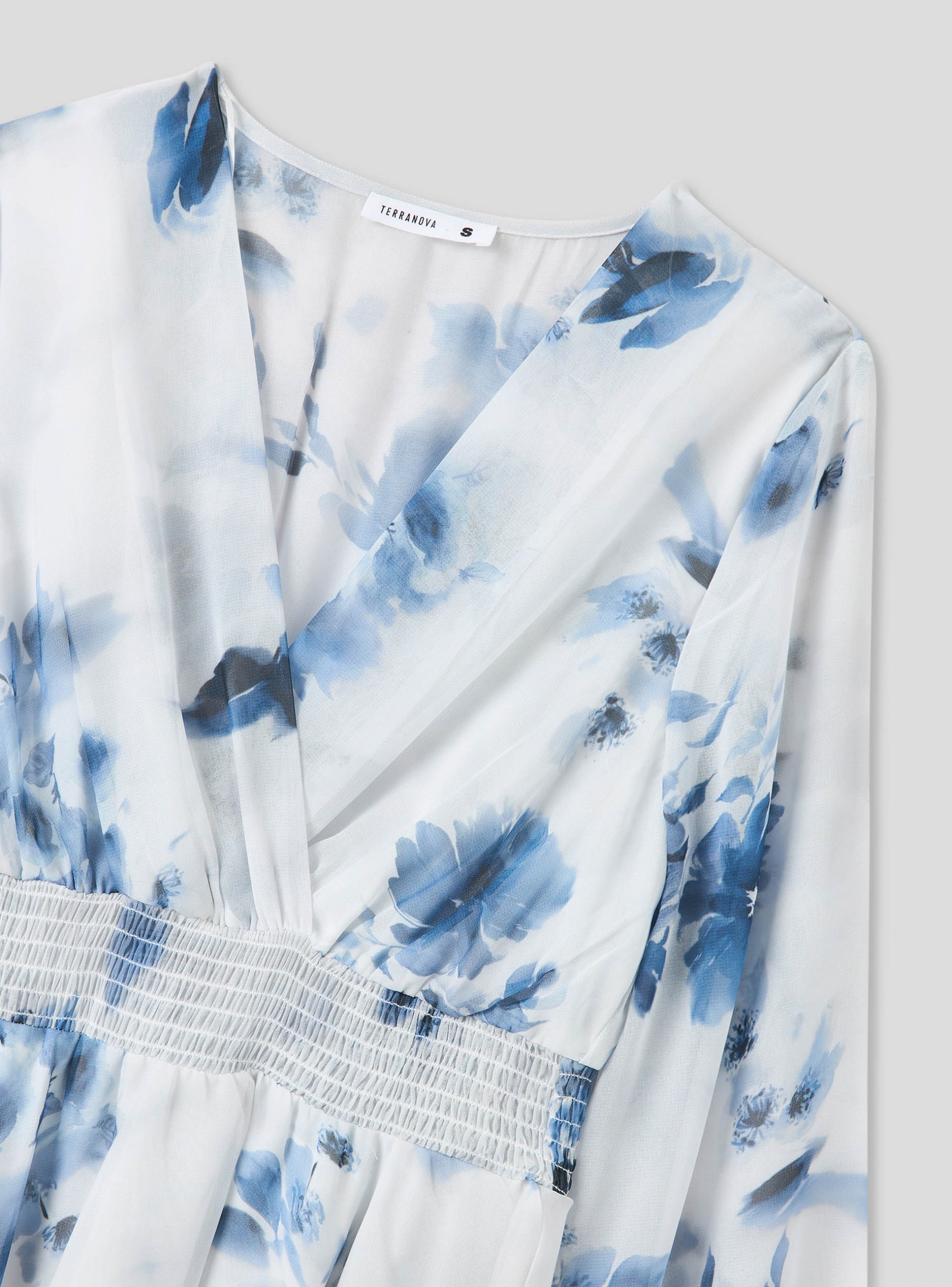 Vestito con fiori a balze e punto smock in vita Var celeste - Acquista ...