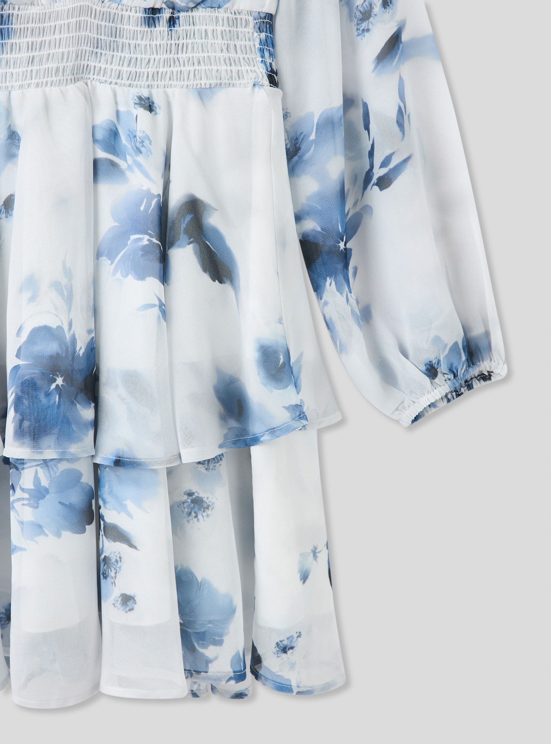 Vestito con fiori a balze e punto smock in vita Var celeste - Acquista ...