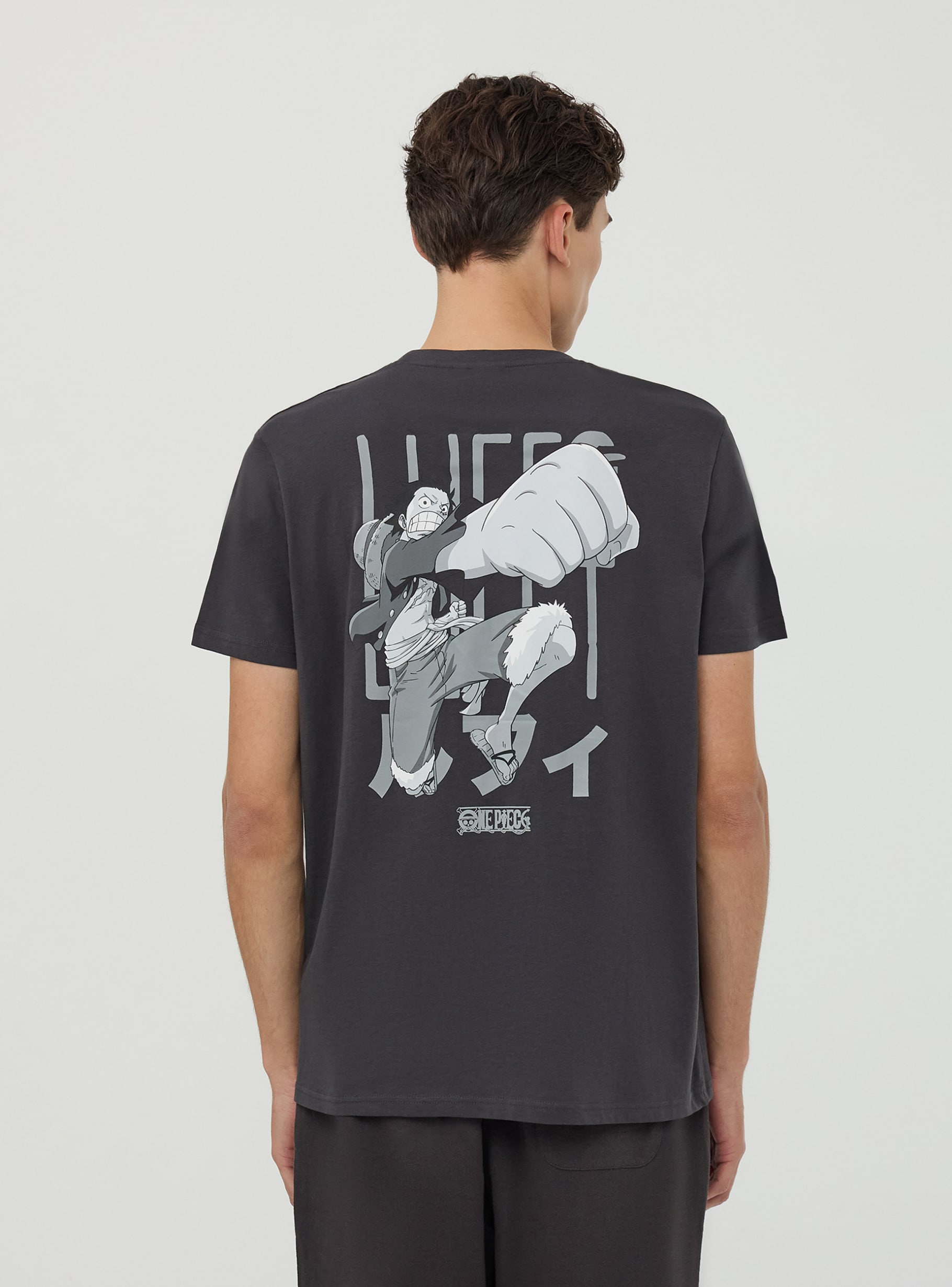 Gunmetal grey One Piece® printed T-shirt front/back - Buy Online ...