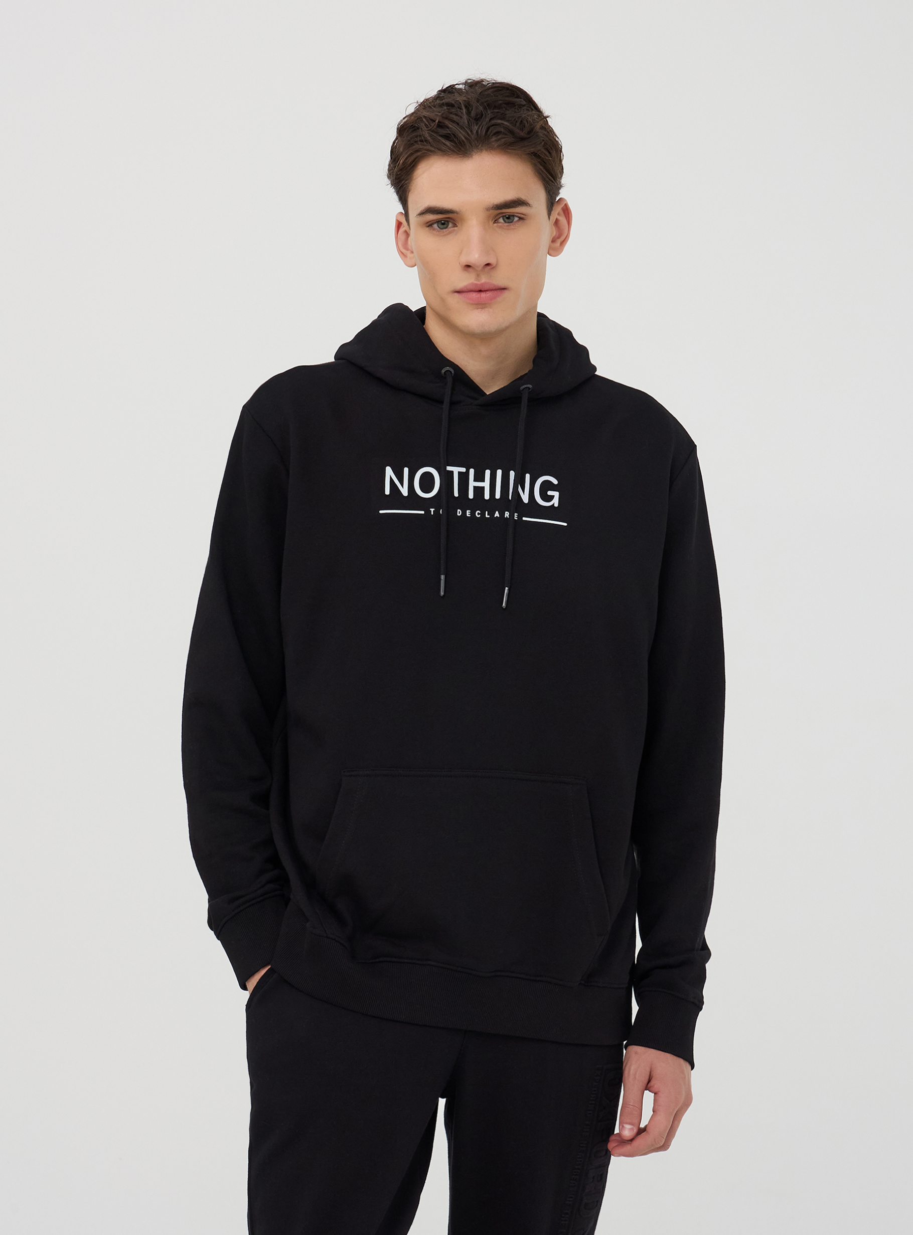 Black Hooded sweatshirt with drawstrings and 3D printed lettering - Buy ...
