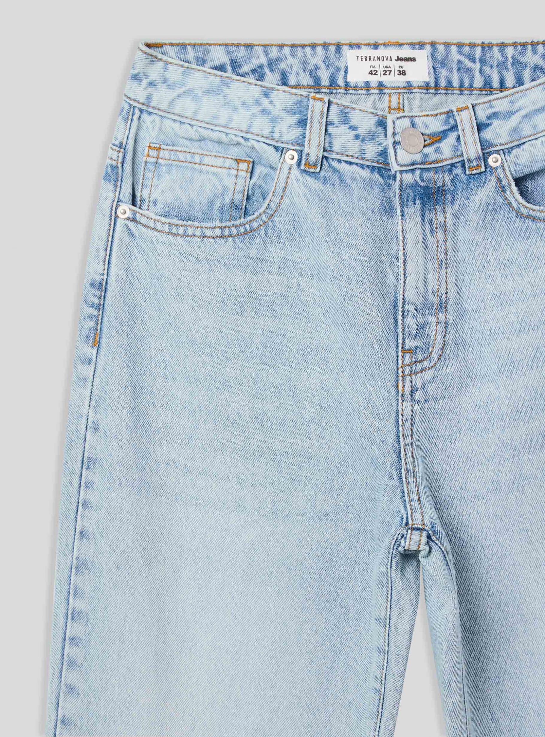 Azul denim claro Jeans rectos claros de lavado ácido | Terranova