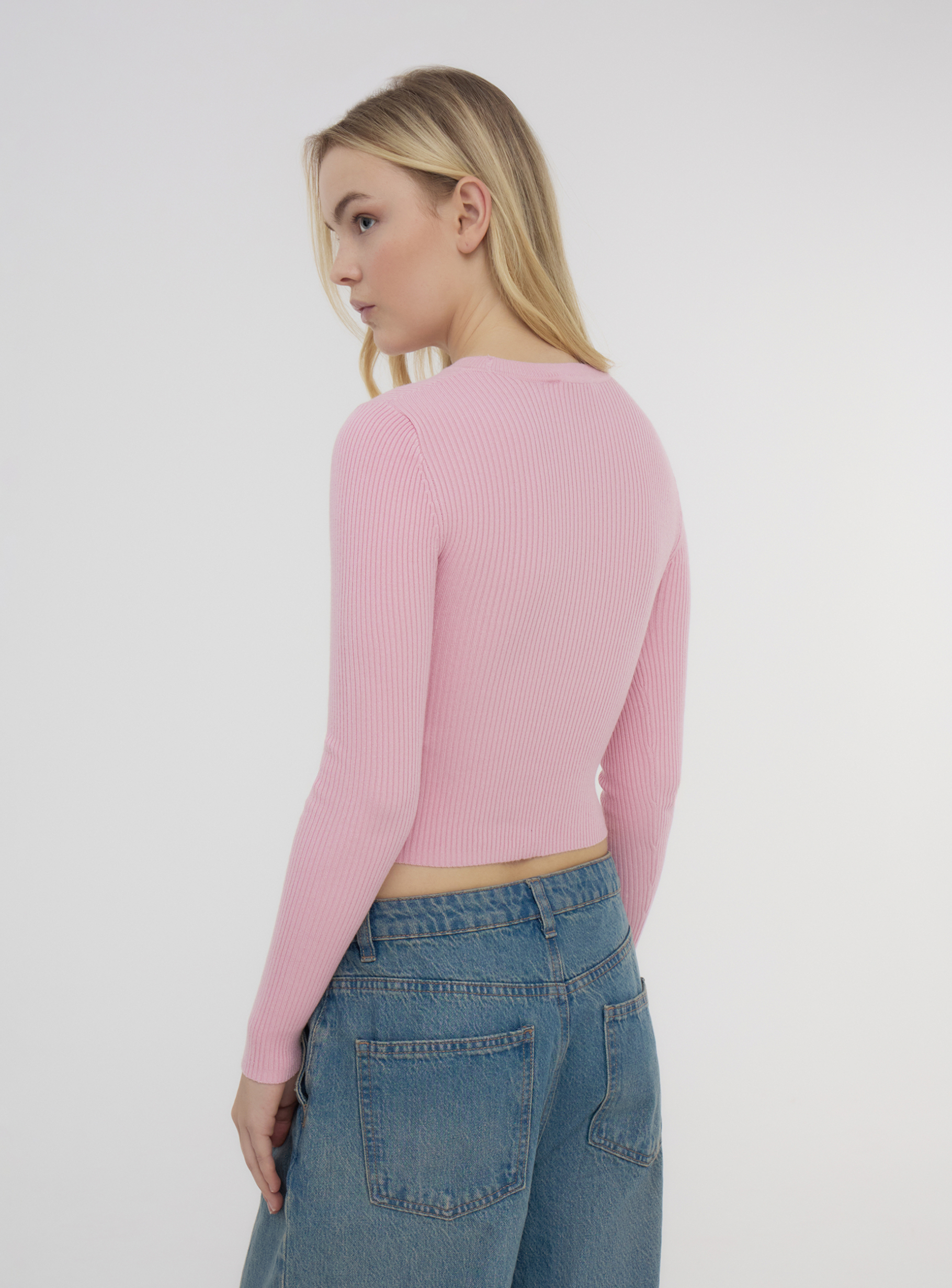 Pull court ajusté en côte uni Rose - Achetez en ligne | Terranova