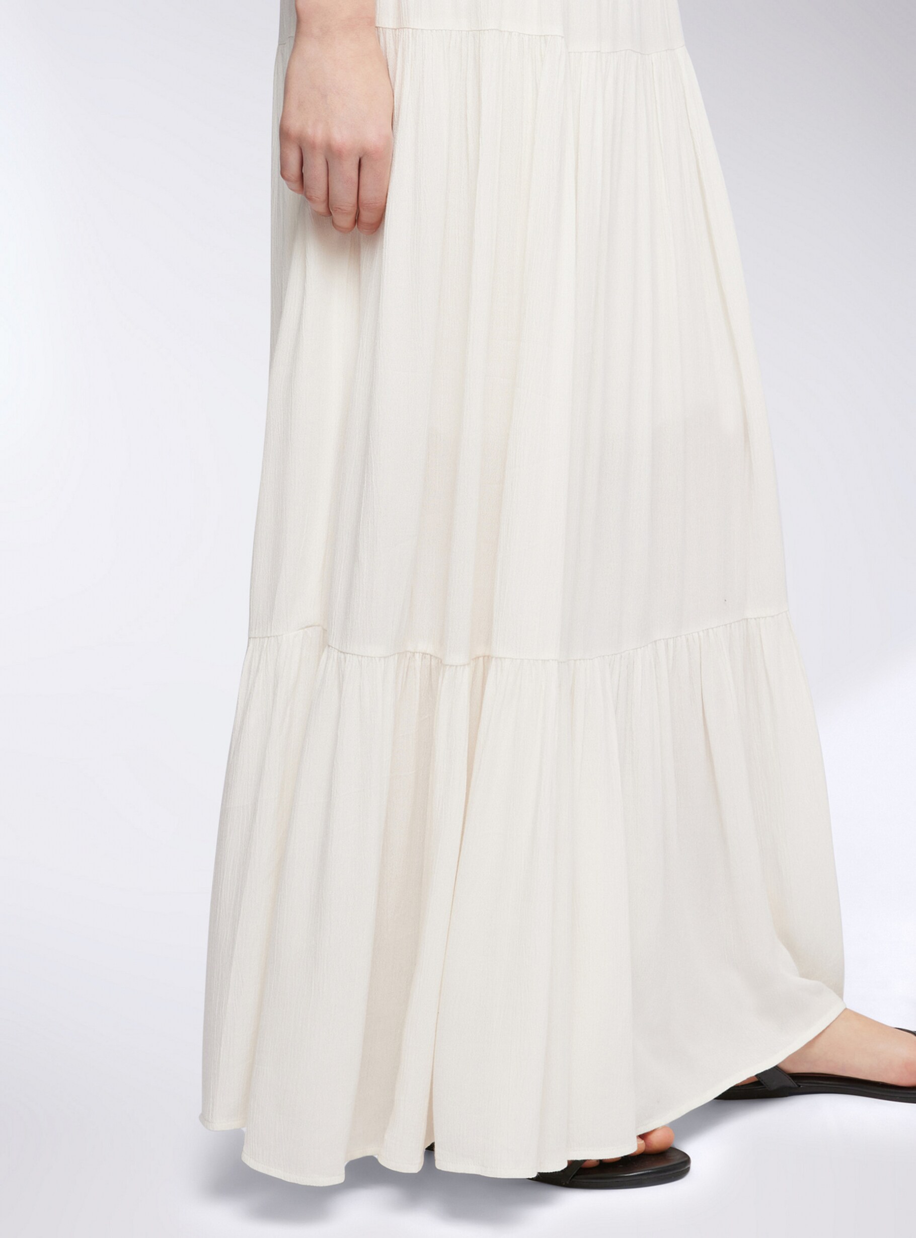 Bijela vuna Duga suknja s volanima u jednobojnoj boji | Terranova