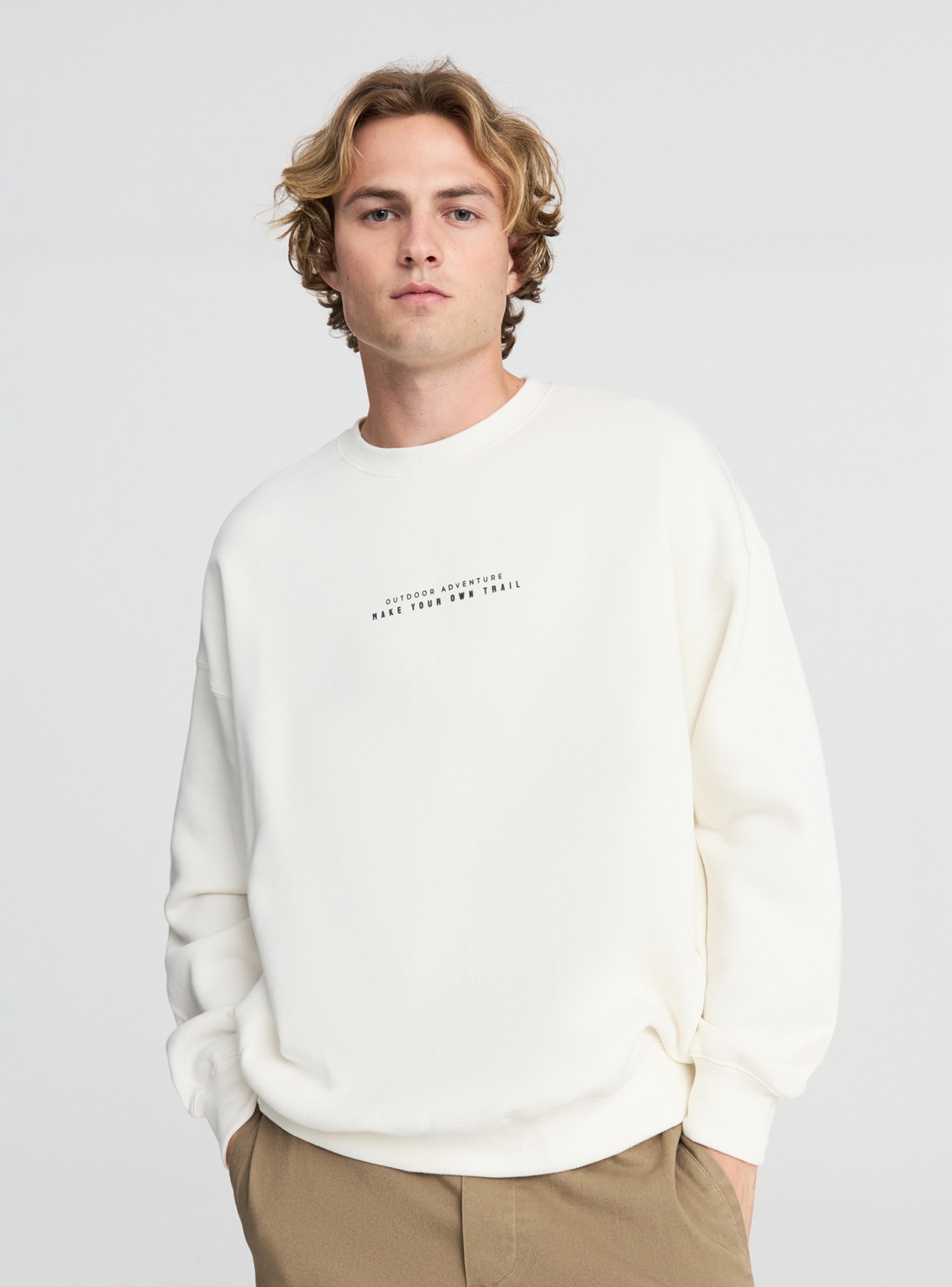 Bijela vuna Duks širokog kroja bez kapuljače s natpisom i printom ...