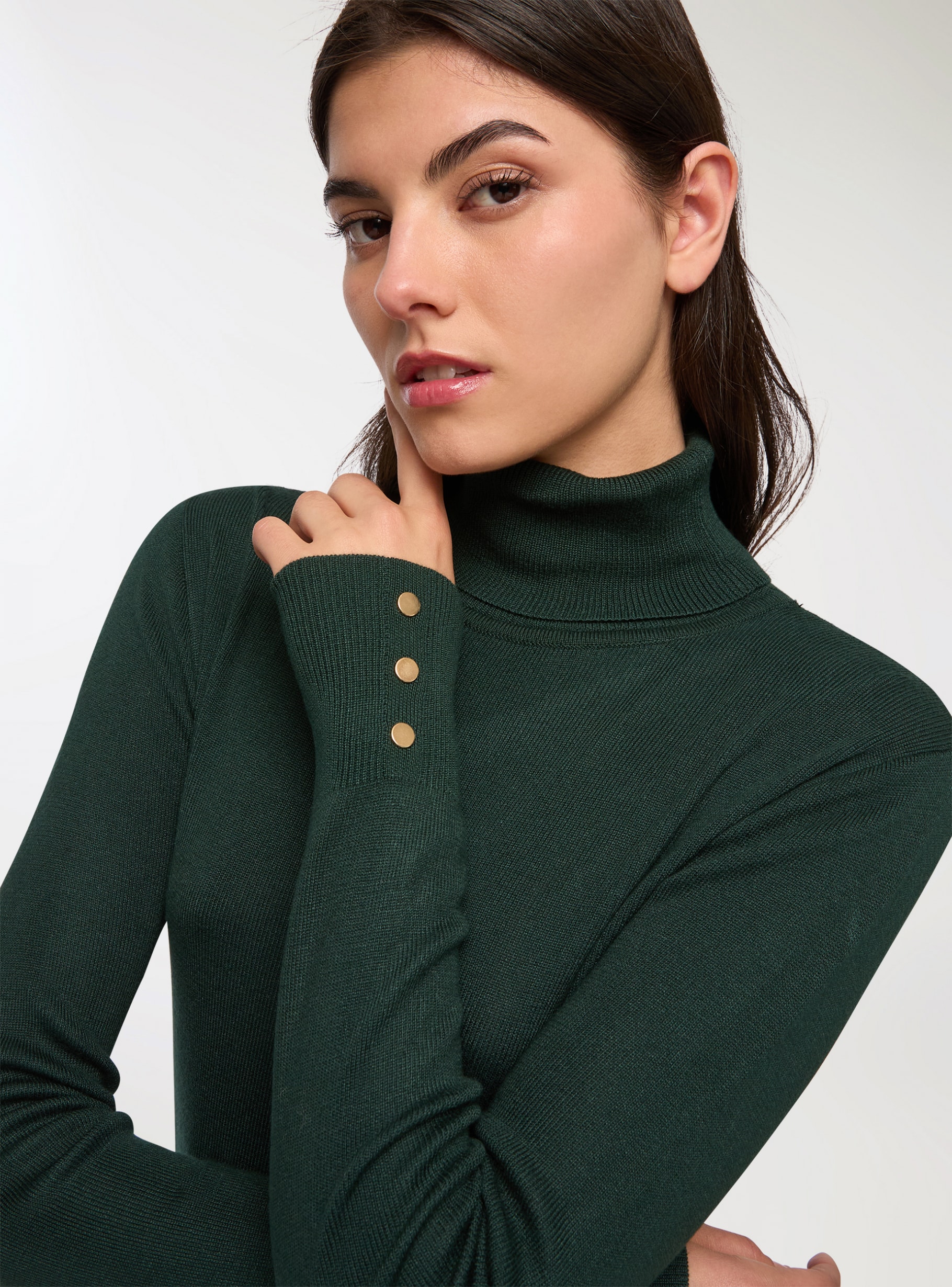 Zelena šuma Džemper s rolkom i gumbima | Terranova