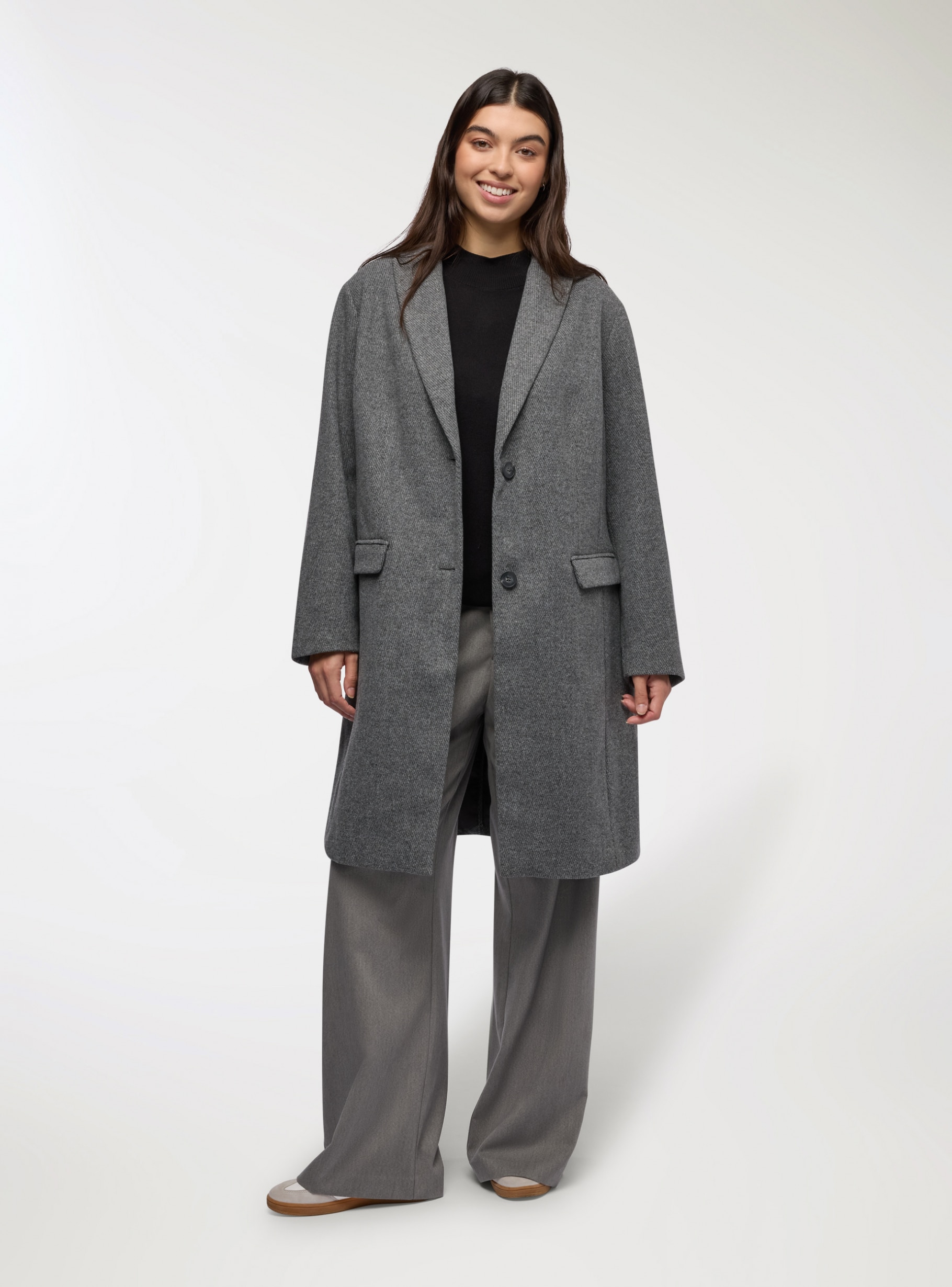 Dark grey melange Single-breasted solid colour coat - Buy Online ...