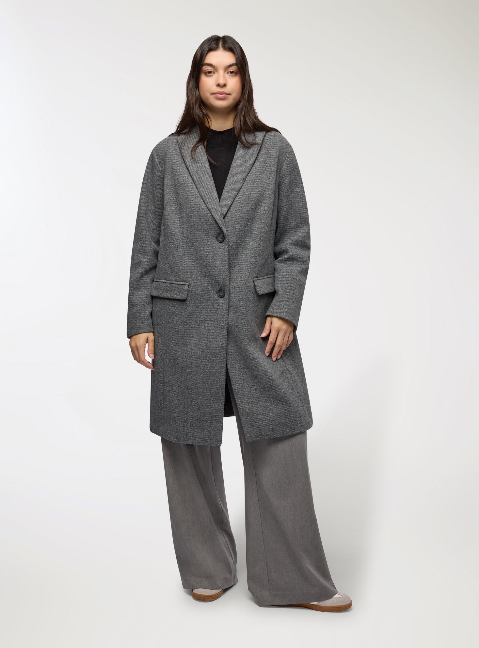 Dark grey melange Single-breasted solid colour coat - Buy Online ...