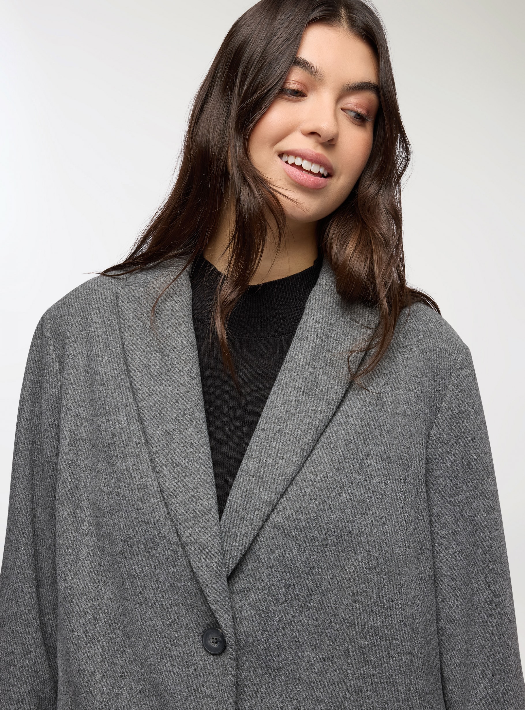 Dark grey melange Single-breasted solid colour coat - Buy Online ...