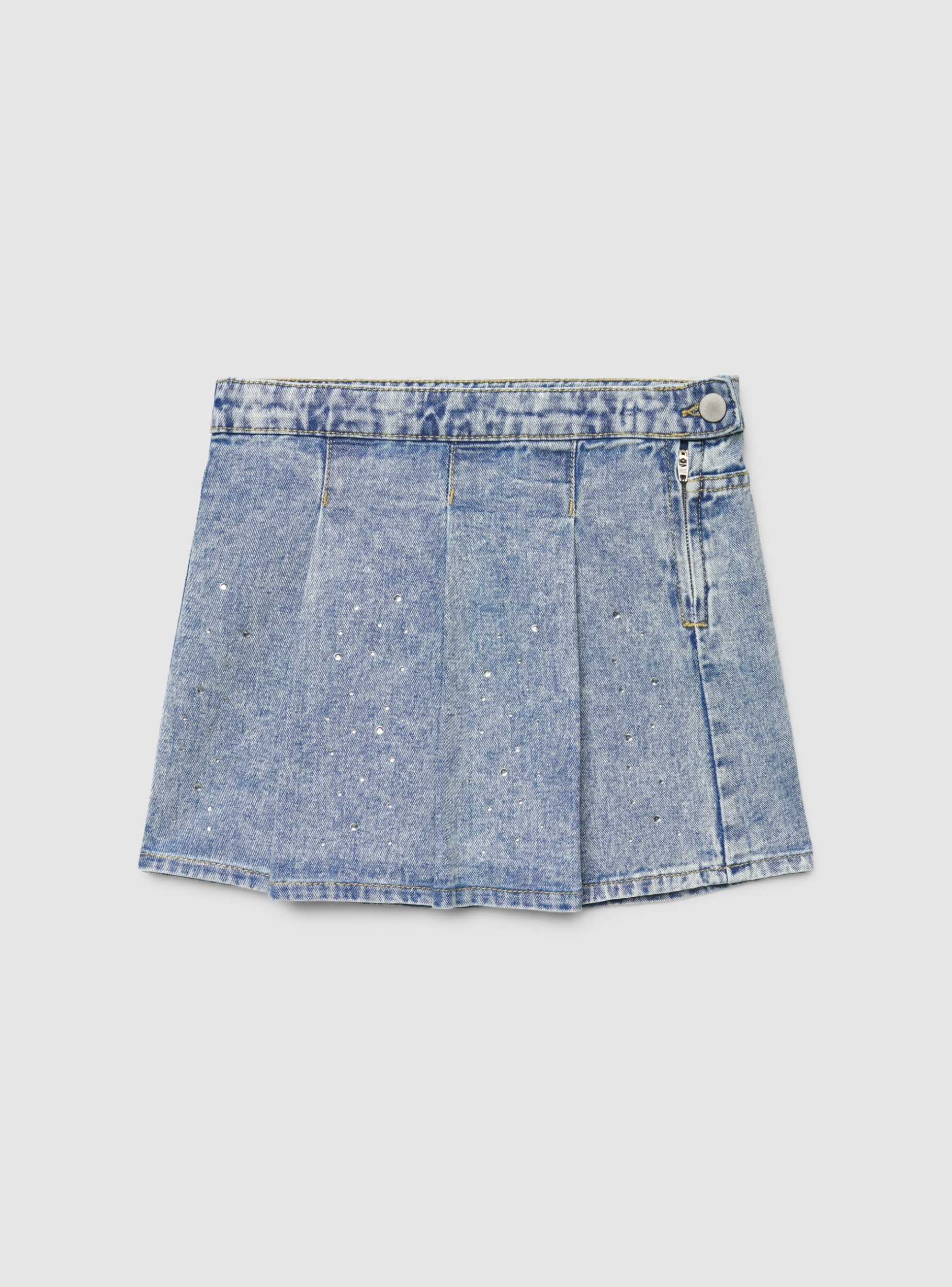 Var light blue denim Skirt with pleats and appliqués - Buy Online ...