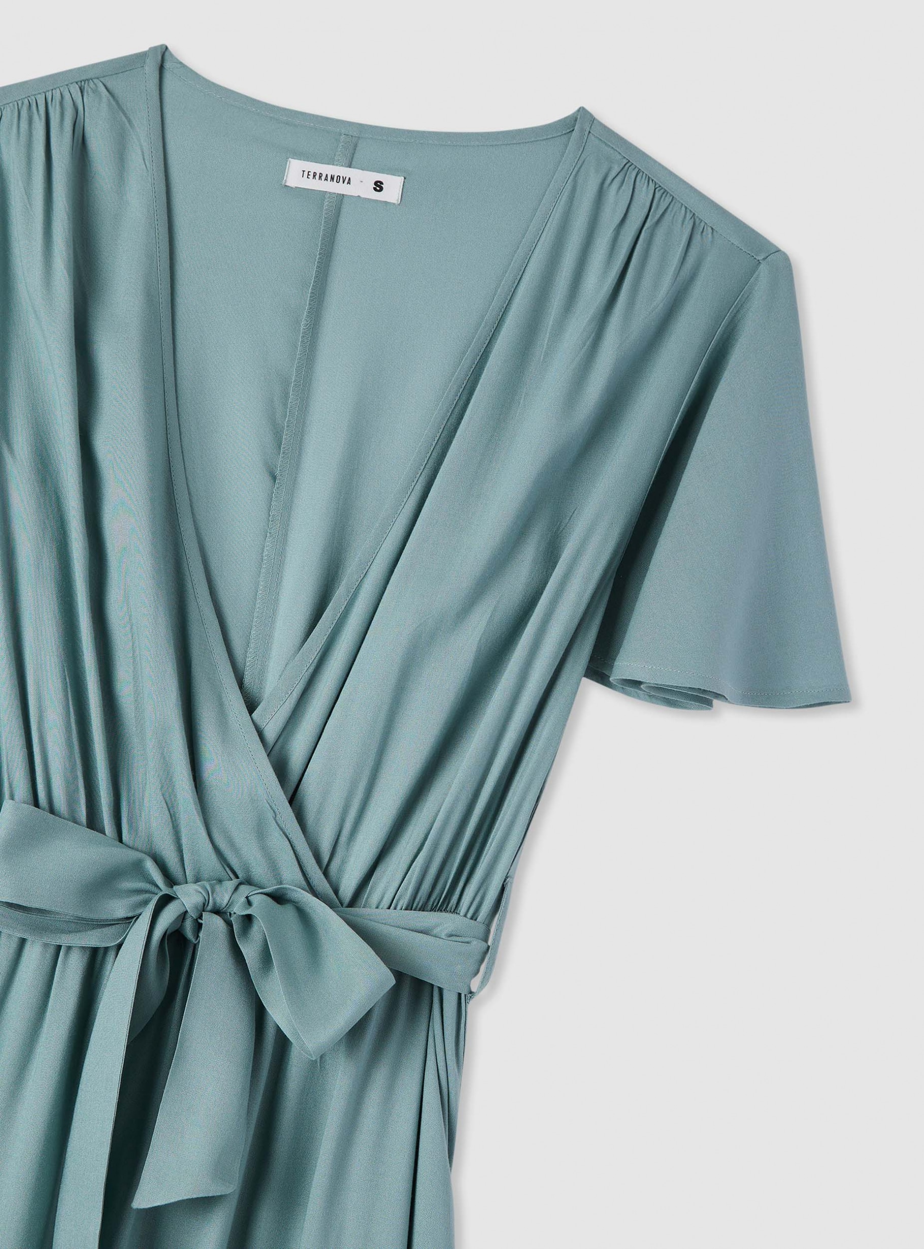 Green water Long wrap dress with sash - Buy Online | Terranova