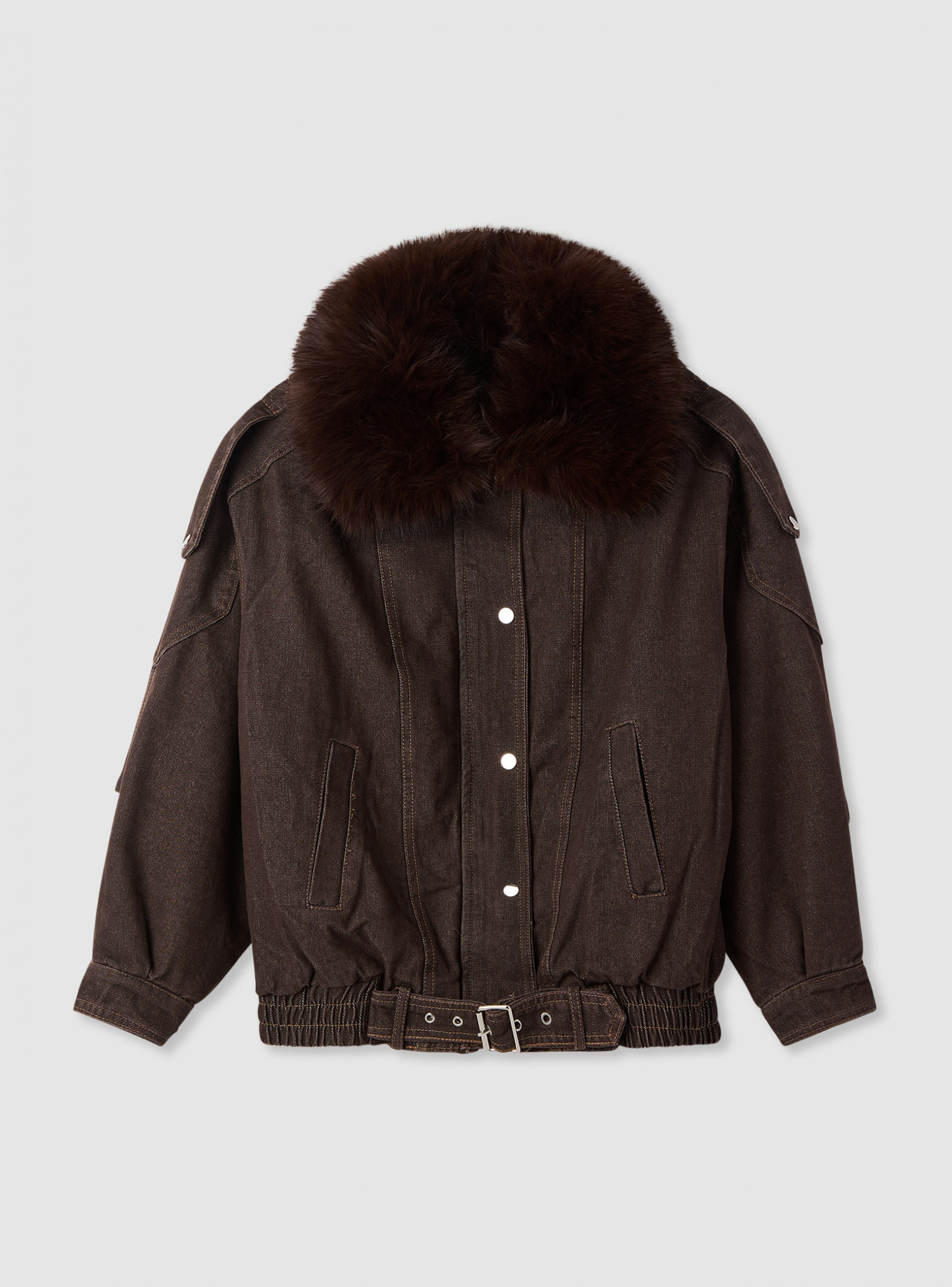 Veste bomber avec ceinture et col doux Marron - Achetez en ligne ...