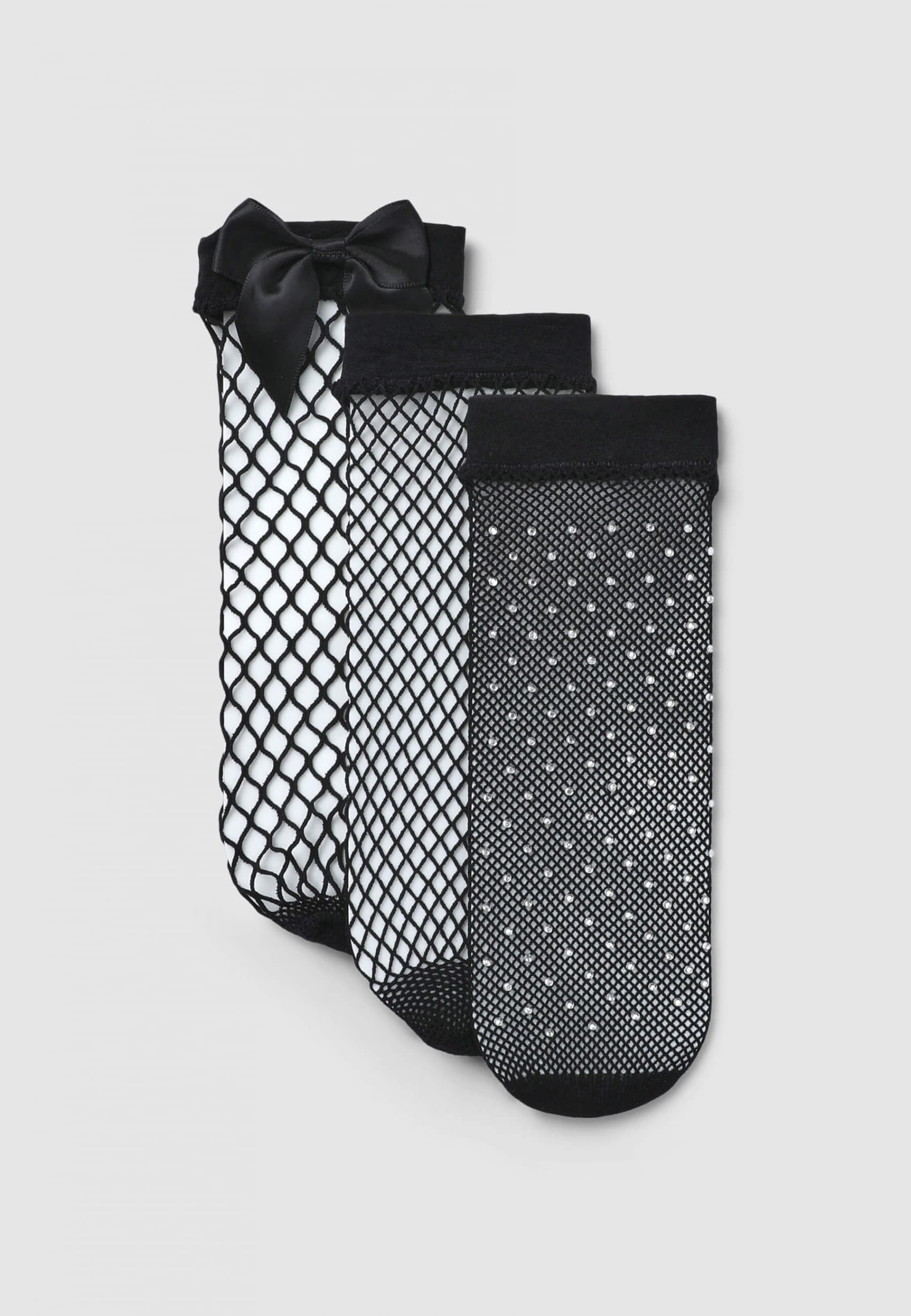 Pack 3 paia calzini a rete con fiocco e strass Nero - Acquista Online ...