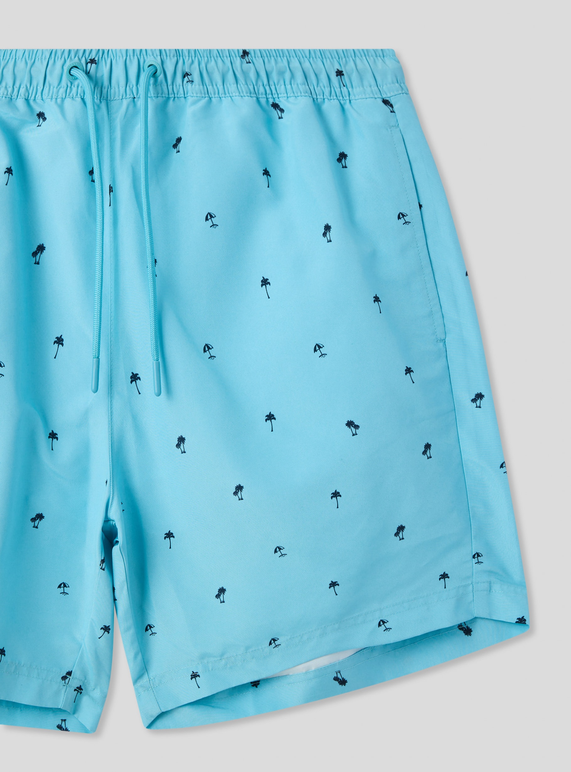 Var turquoise Micro-patterned Bermuda swim shorts with palm trees and ...
