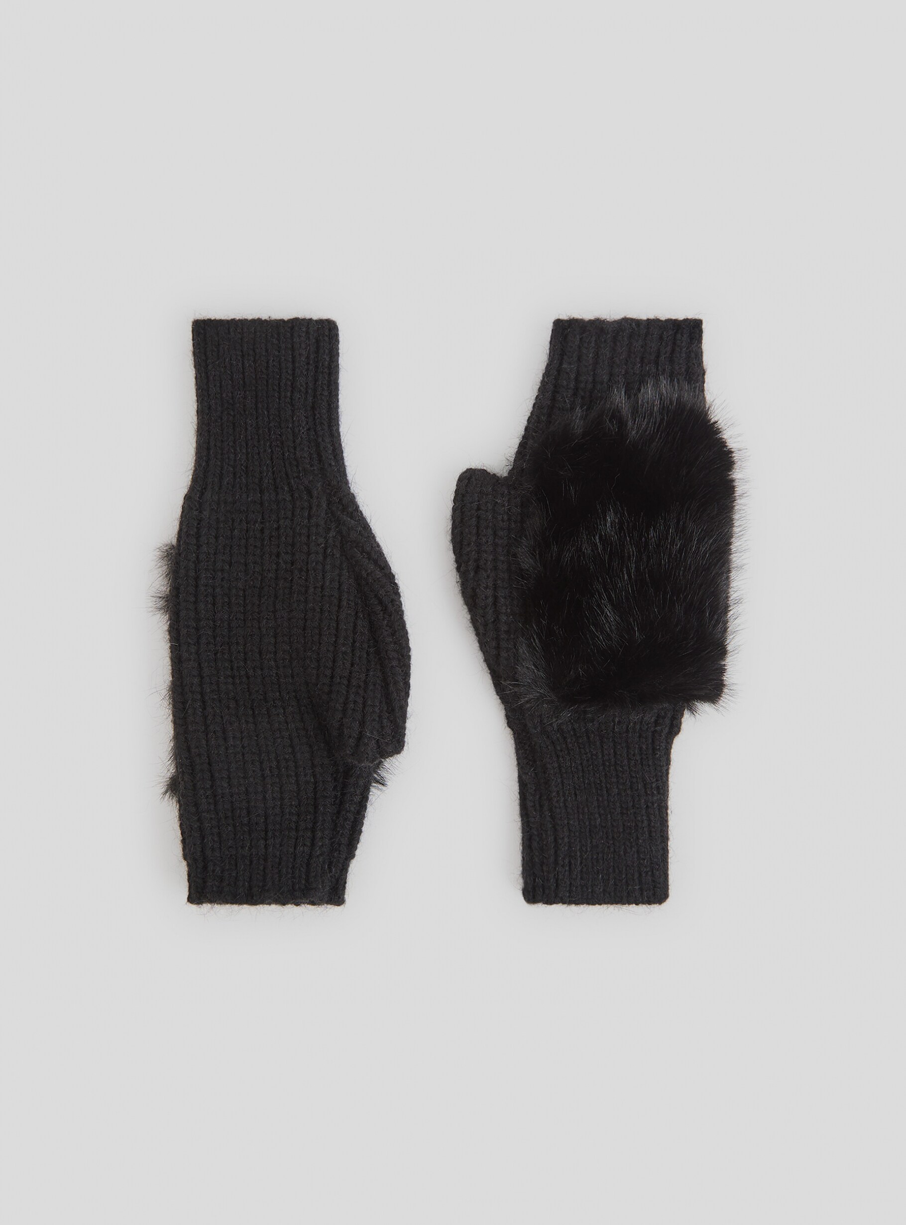Black Fingerless mittens with faux fur Buy Online Terranova